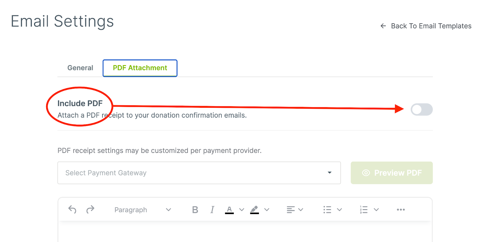 How do I attach a PDF receipt in the Donation Confirmation email ...