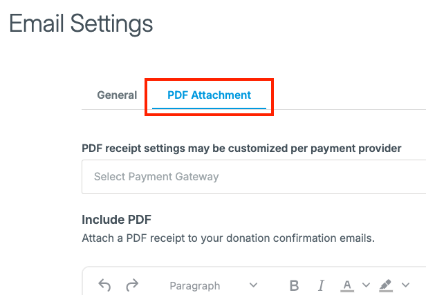 How do I attach a PDF receipt in the Donation Confirmation email ...